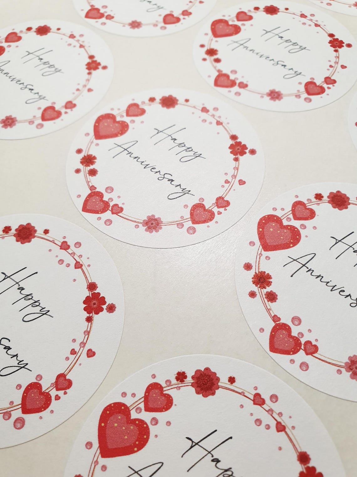 Happy Valentine's Day Circle Labels Printed Personalised Round Hearts ...