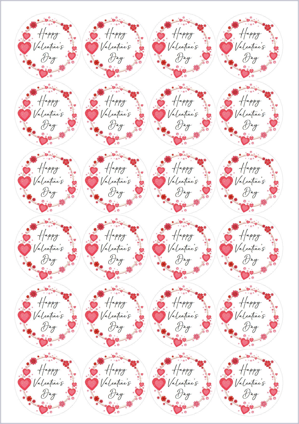 Happy Valentine's Day Circle Labels Printed Personalised Round Hearts ...