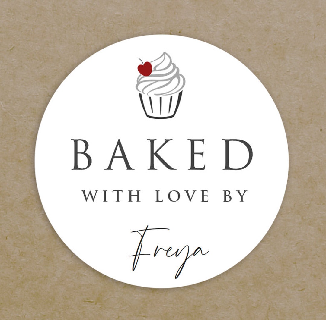 Baked With Love Circle Labels Self Adhesive Printed Round Business ...
