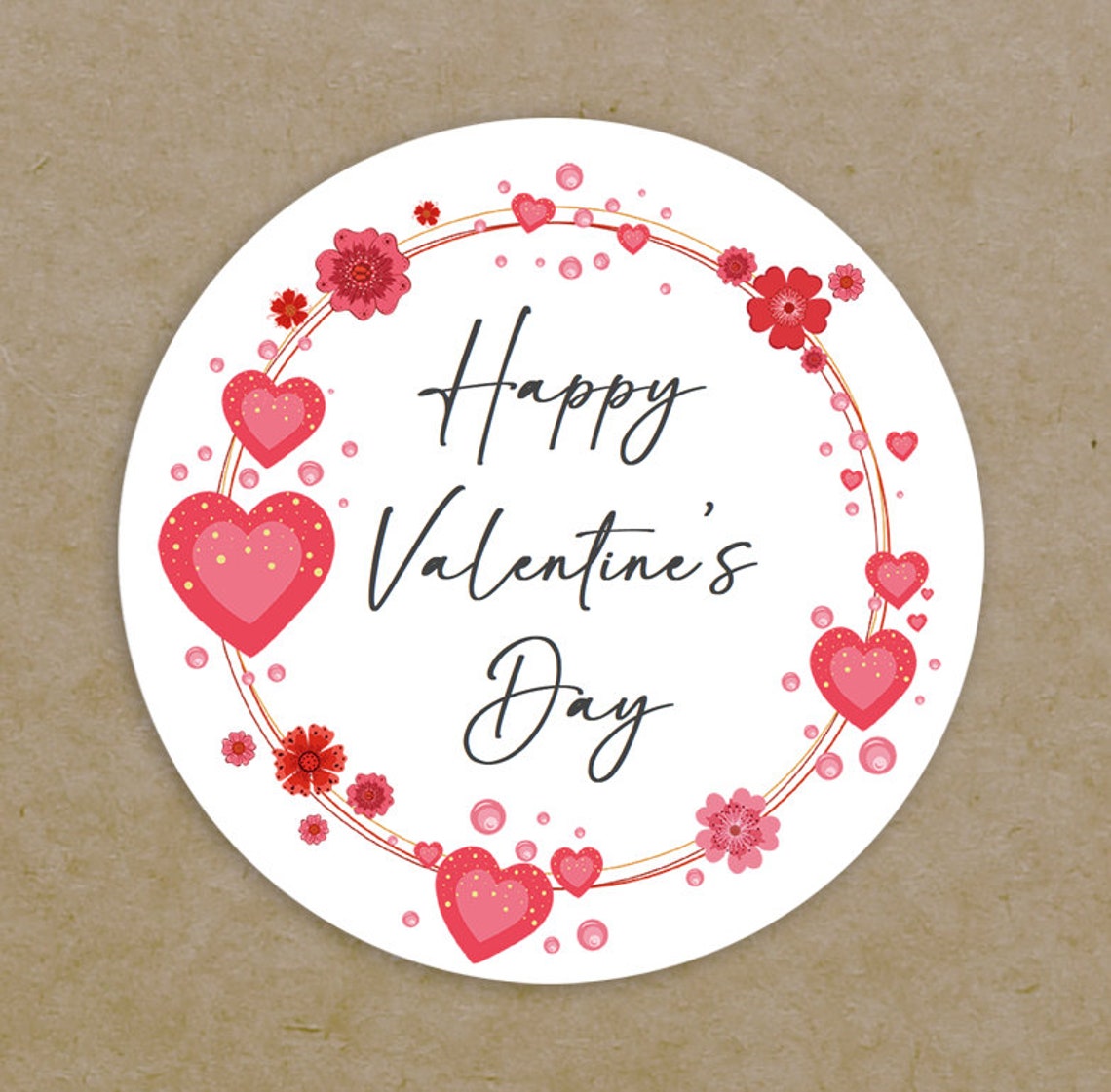 Happy Valentine's Day Circle Labels Printed Personalised Round Hearts ...