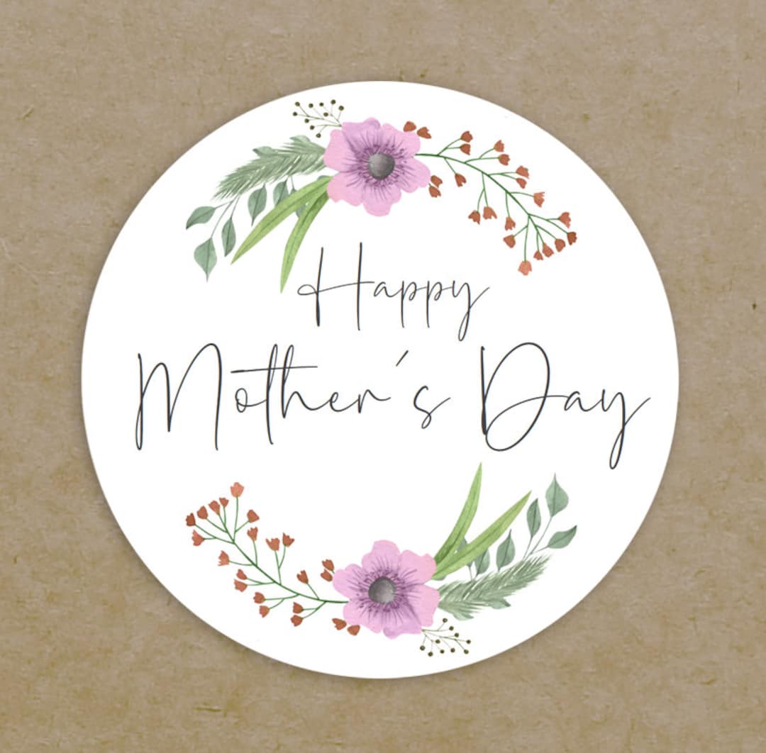Happy Mother's Day Circle Labels Printed Personalised Round Leaves ...
