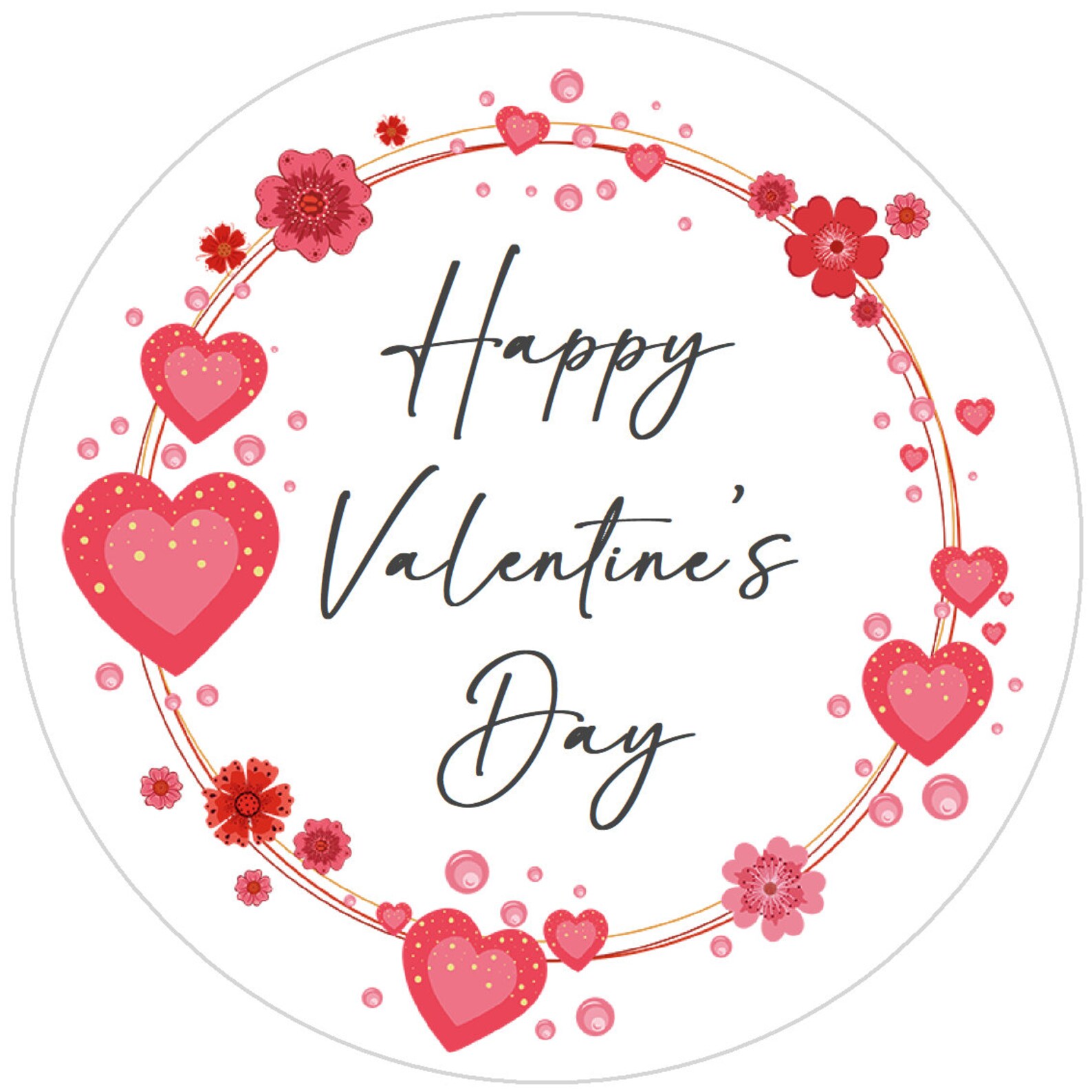 Happy Valentine's Day Circle Labels Printed Personalised Round Hearts ...