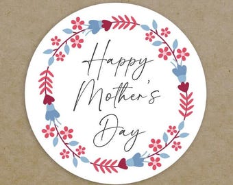 Happy Mother's Day Circle Labels Printed Personalised Round Leaves ...