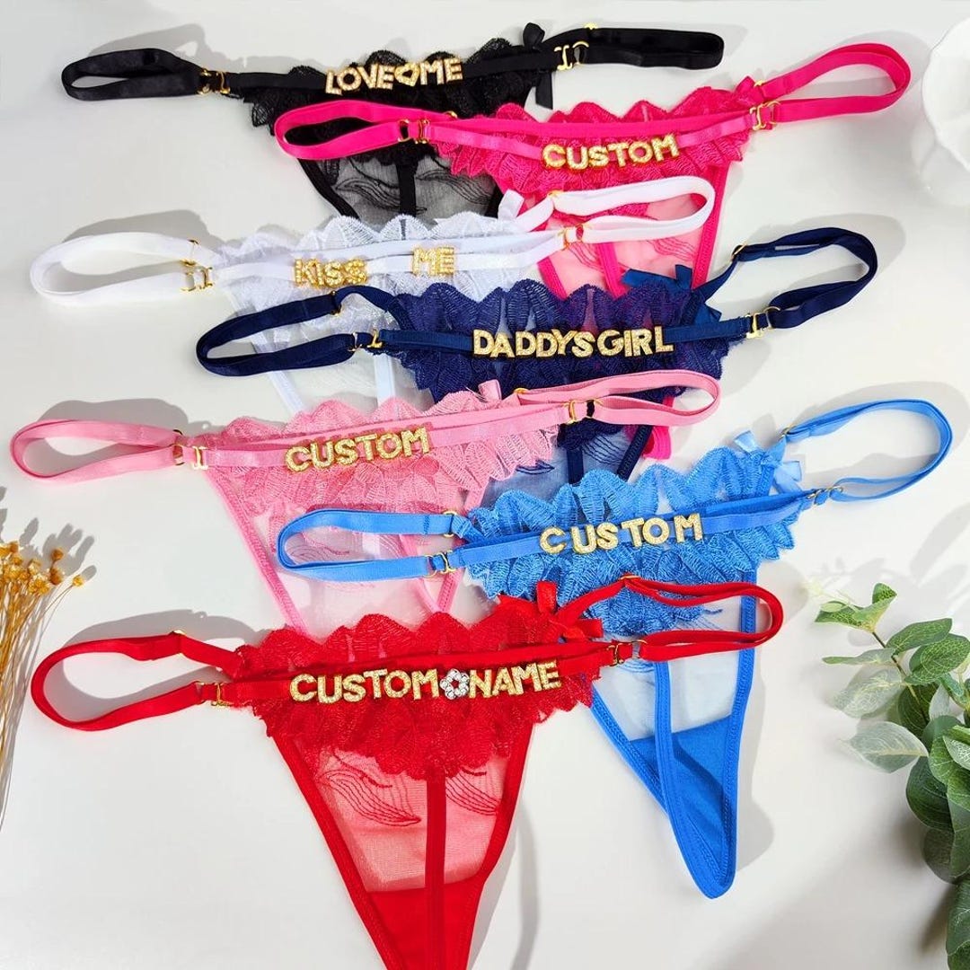 Custom Thong, Personalised Name Thong With Silver Charm Letters & Lace ...