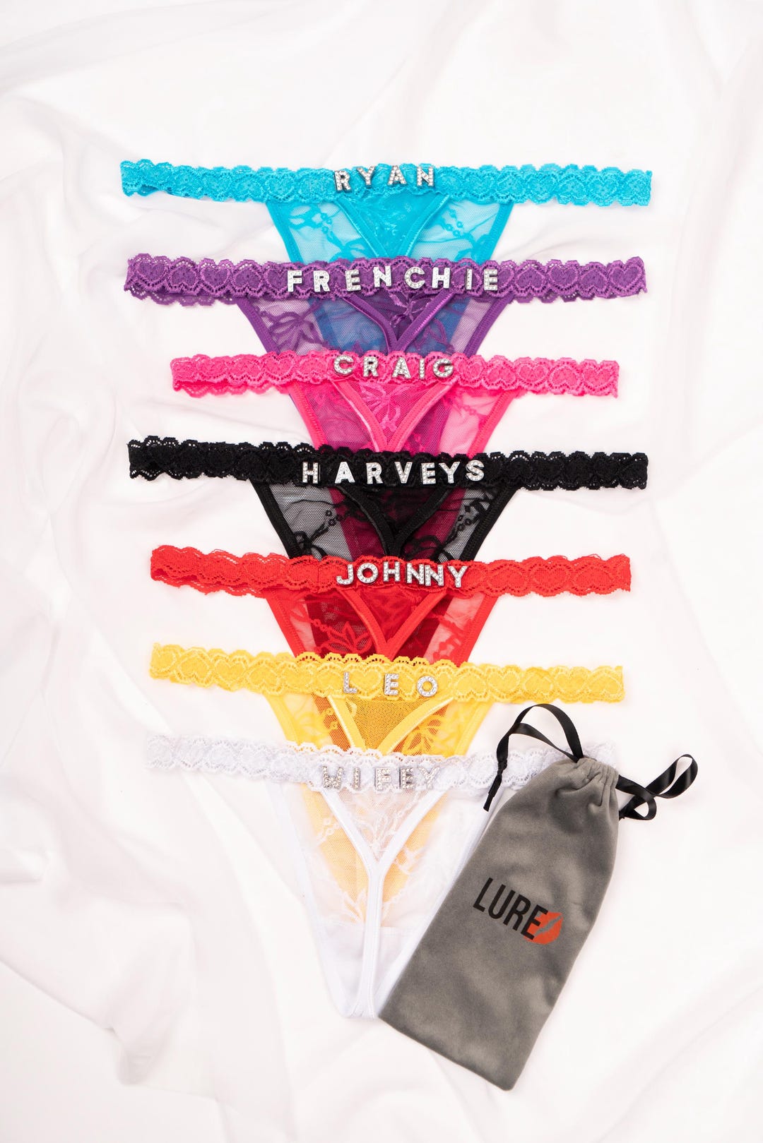 Custom Thong, Personalised Name Thong With Silver Charm Letters & Lace ...