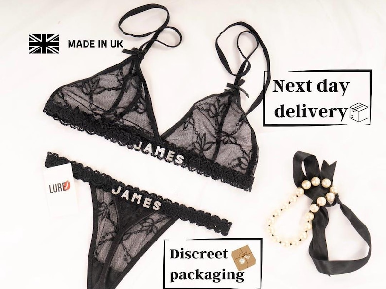 Custom Crystal Name Lingerie Set, Bra and Thong With Name, Personalized ...