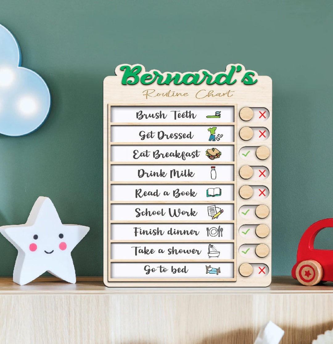 Custom Wooden Routine Chart, Personalized Kids Visual Schedule, Kids ...