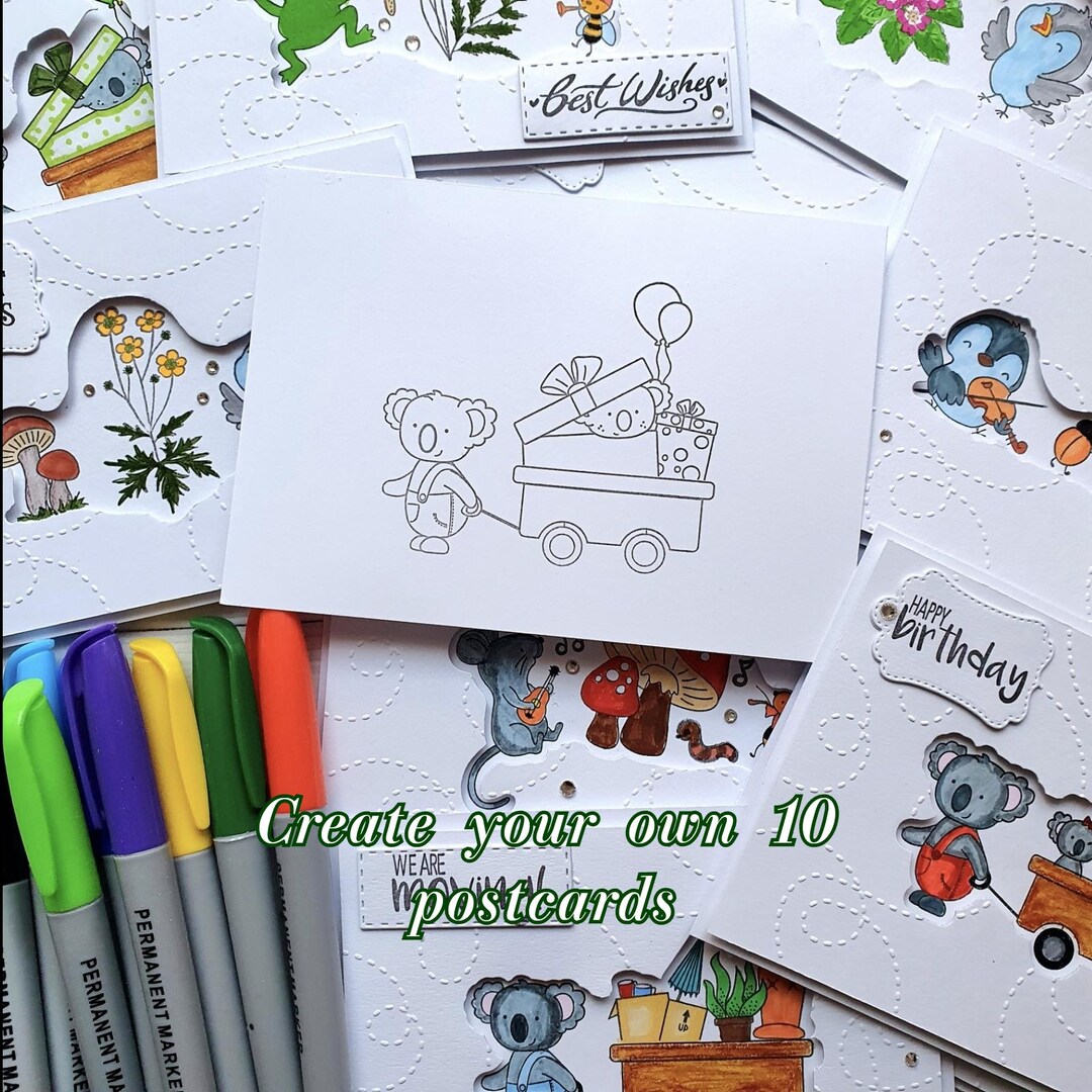 DIY Greeting Coloring Postcards for Kids – Set of 10 Funny Cards – Fun ...