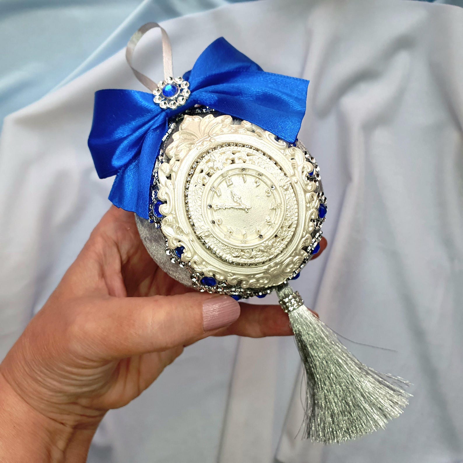 Christmas Tree Set 6 Pcs Handcrafted Xmas Gift Blue Velvet Ornaments ...