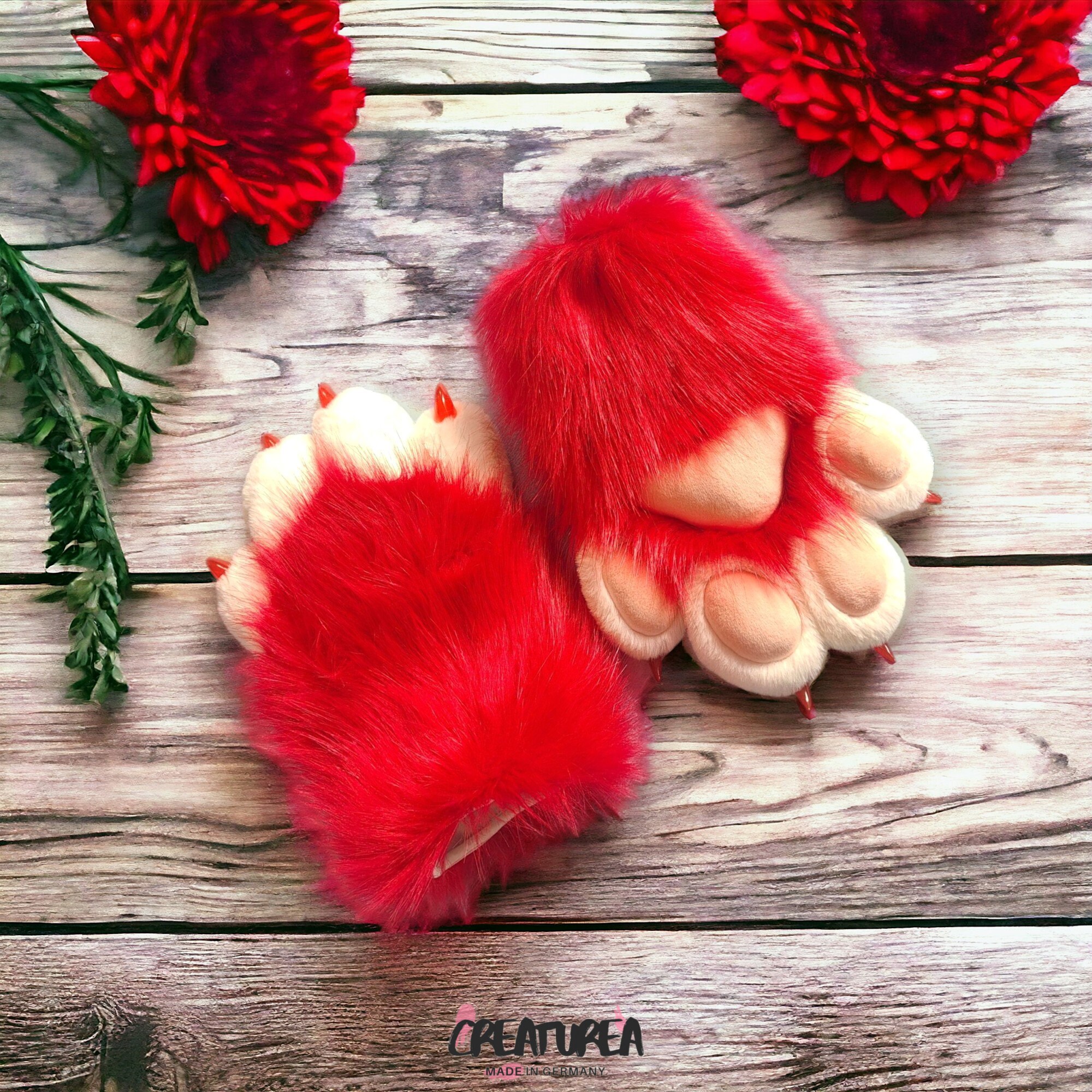 Red Cat Paws Cosplay Animal Paws Furry Paws Fursuit Paws Fluffy Paws ...