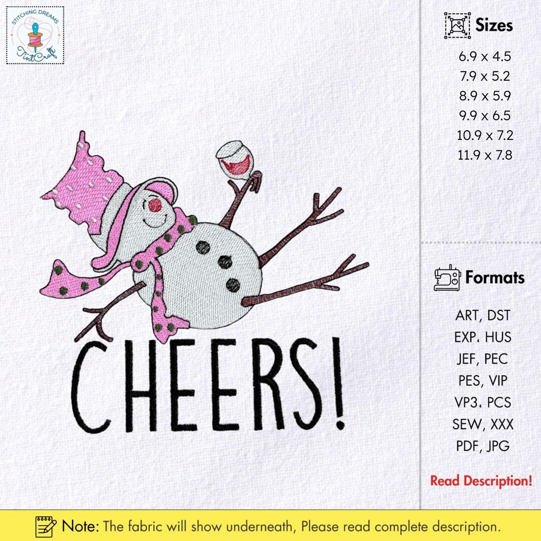 Tipsy Snowman Cheers Embroidery Design Christmas Snowman With Wine ...