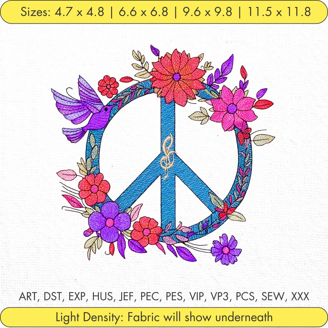 Musical Peace Sign Embroidery Design Floral Machine Embroidery Designs ...