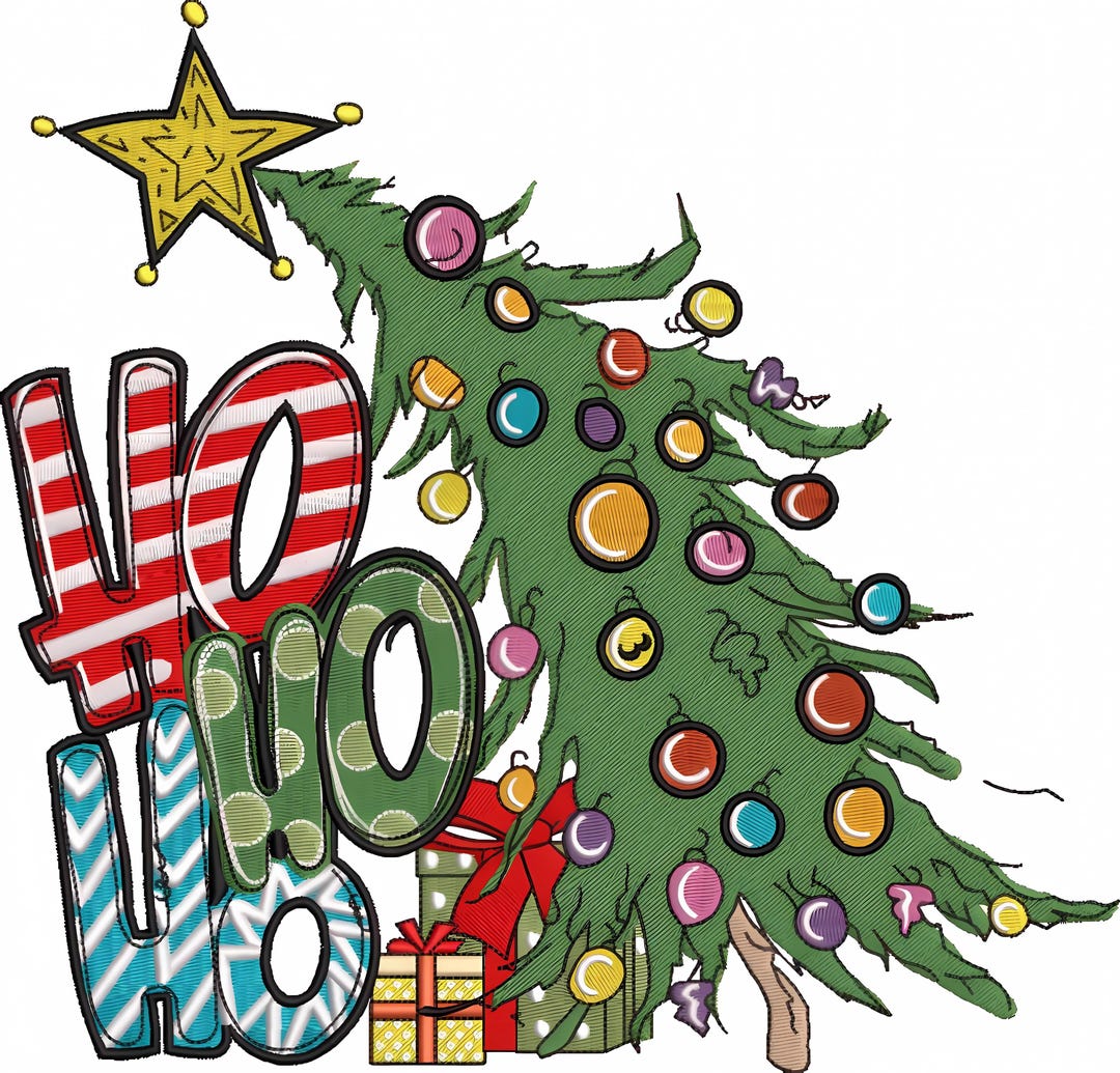 Ho Ho Ho Embroidery Design Christmas Tree Embroidery Design DST PES ...