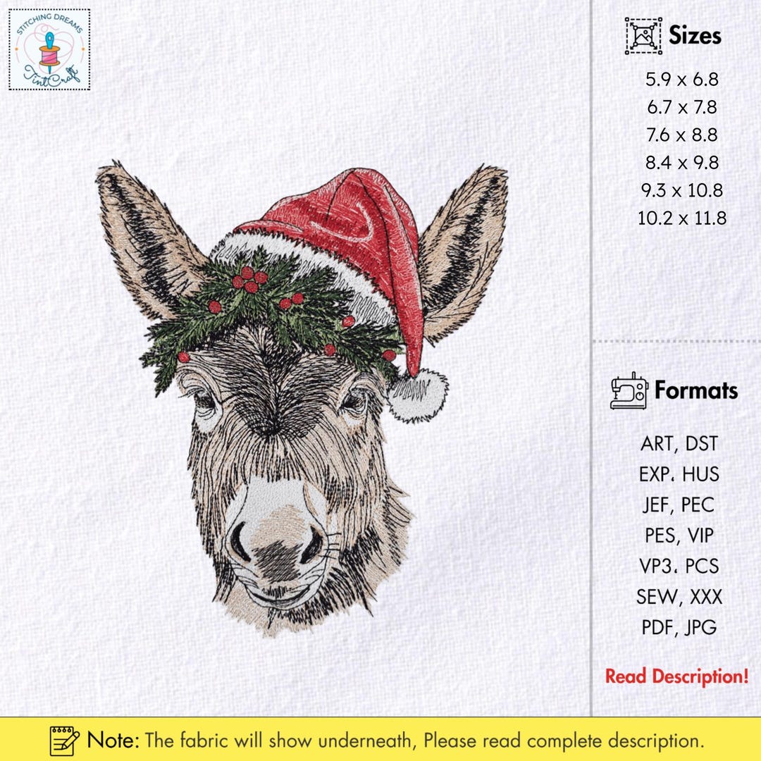 Christmas Donkey Embroidery Design Farm Animal Holiday Embroidery ...