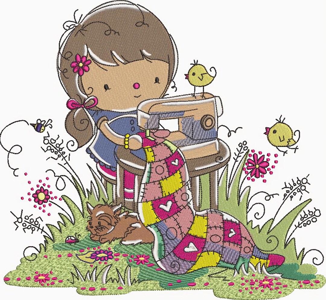 Girl Sewing Machine Embroidery Design Girl Quilting Embroidery Design ...