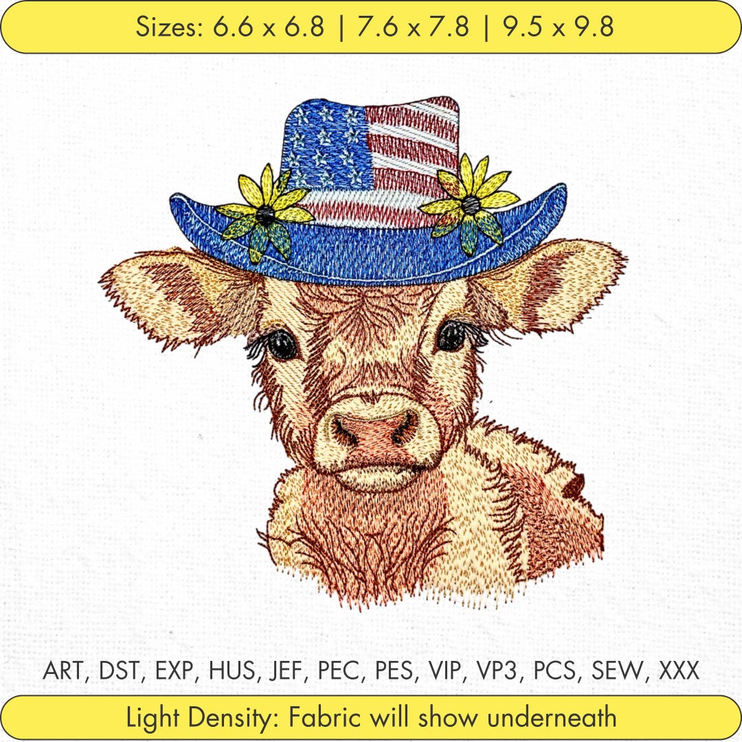 Patriotic Cow Embroidery Design Western Country Cow Machine Embroidery ...