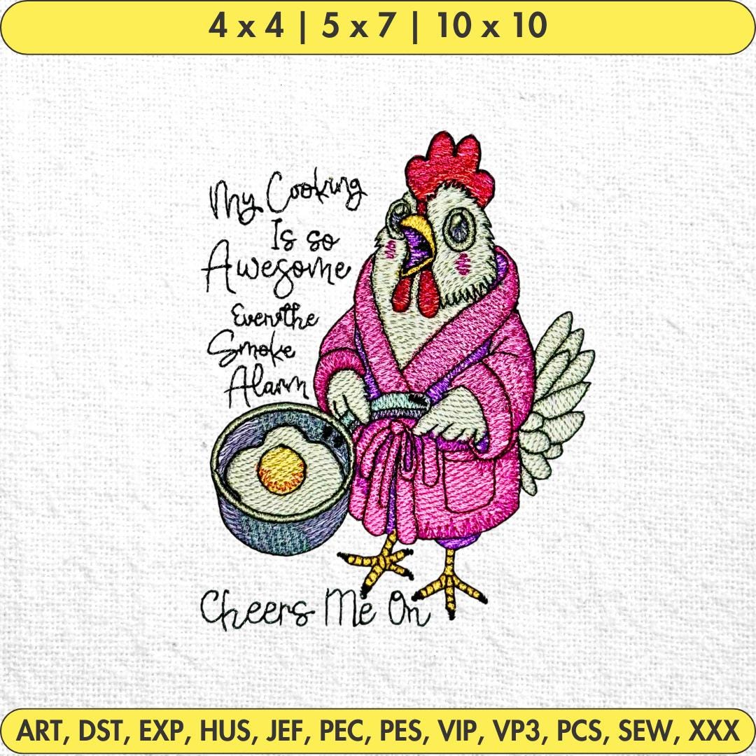 Funny Chicken Machine Embroidery Design Chicken Chef Embroidery Quirky ...