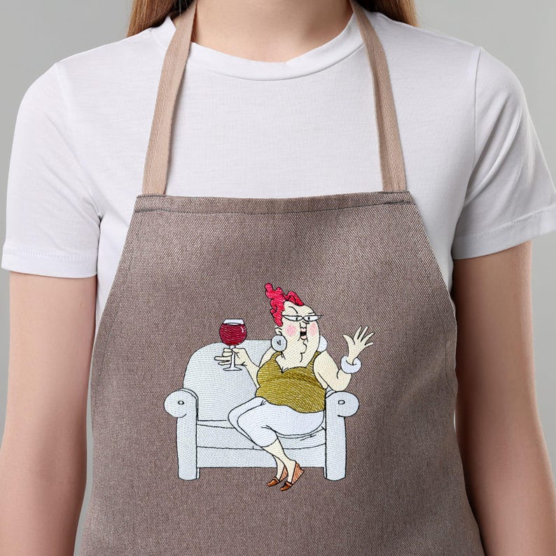 Lady Machine Embroidery Design Old Lady Embroidery Pattern Funny Wine ...