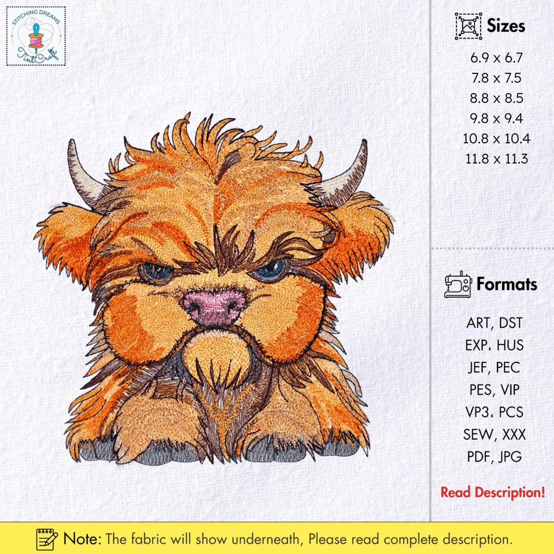Grumpy Highland Cow Machine Embroidery Design, Funny Scottish Coo ...