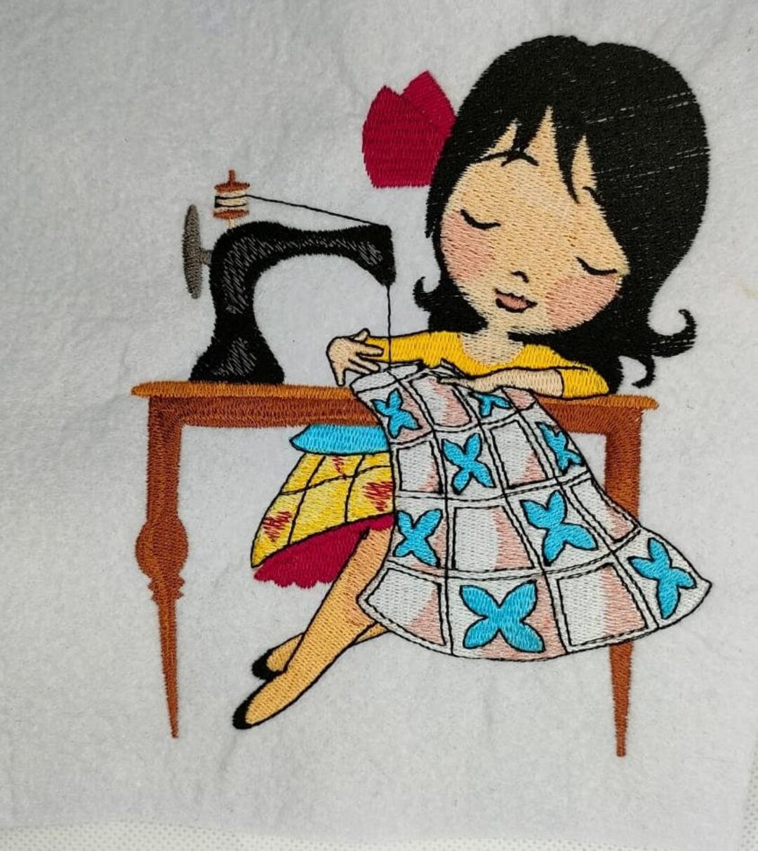 Girl Quilting Embroidery Design Girl Quilting on Sewing Machine ...