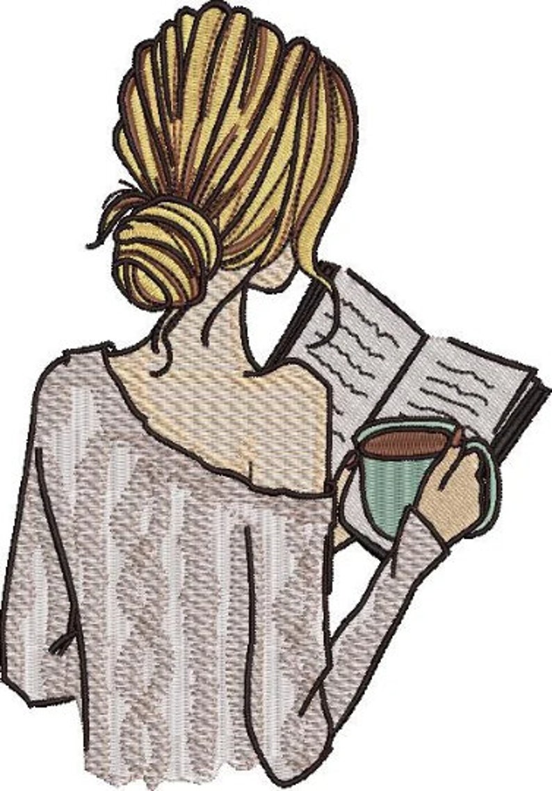 Girl Reading Book Machine Embroidery Design Readers Embroidery Design ...