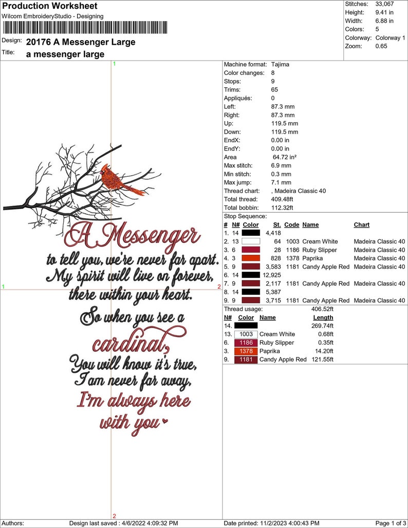 Cardinal Embroidery Designs A Messenger Poem Embroidery Design Cardinal ...