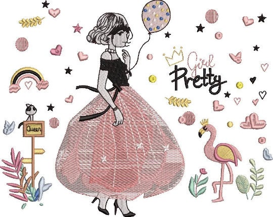 Girl Embroidery Design Pretty Girl Machine Embroidery Design Girl DST ...