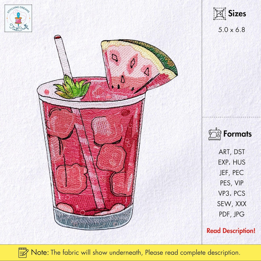Watermelon Drink Embroidery Design Summer Beverage Machine Embroidery ...