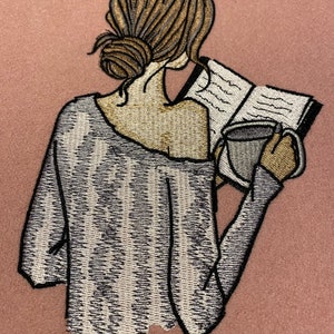 Girl Reading Book Machine Embroidery Design Readers Embroidery Design ...