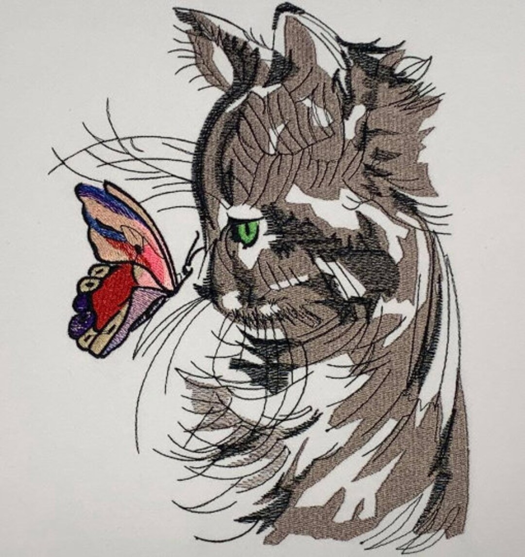 Cat Embroidery Pattern Cat Embroidery Designs Butterfly Cat Embroidery ...