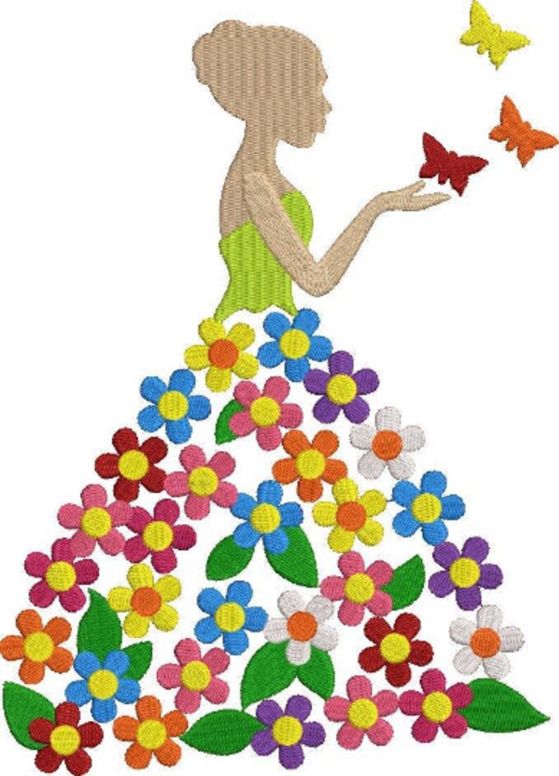 Girl Machine Embroidery Design Floral Girl Embroidery Design Butterfly ...