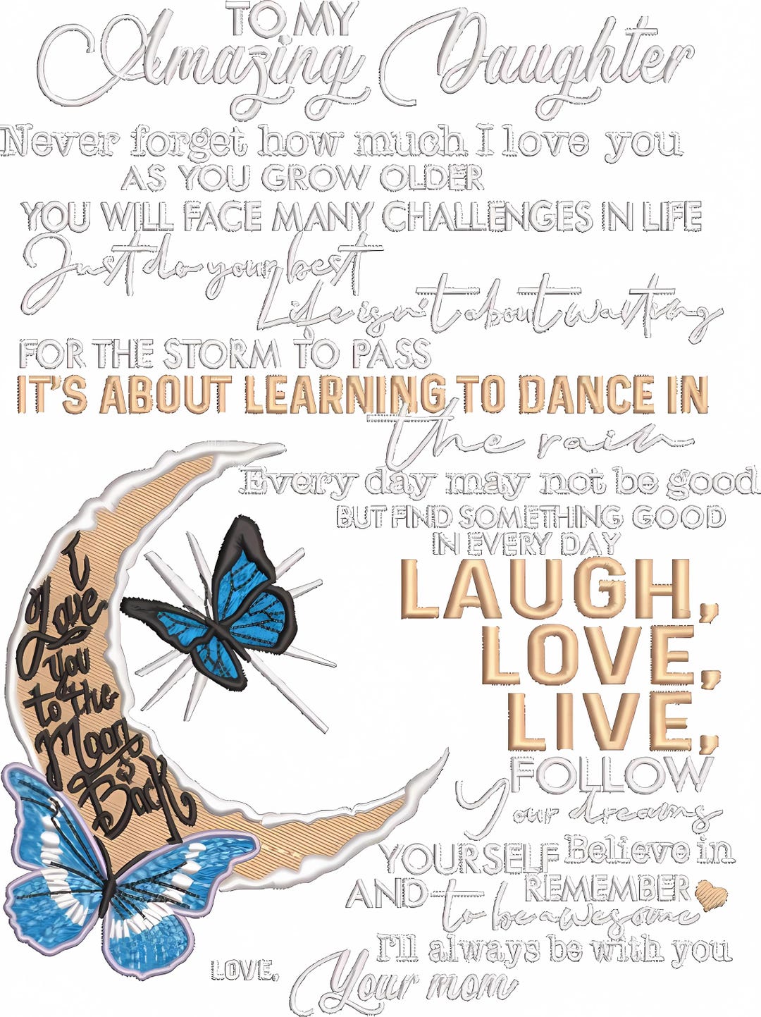 Daughter Embroidery Designs Daughter Love Embroidery Design Mom ...