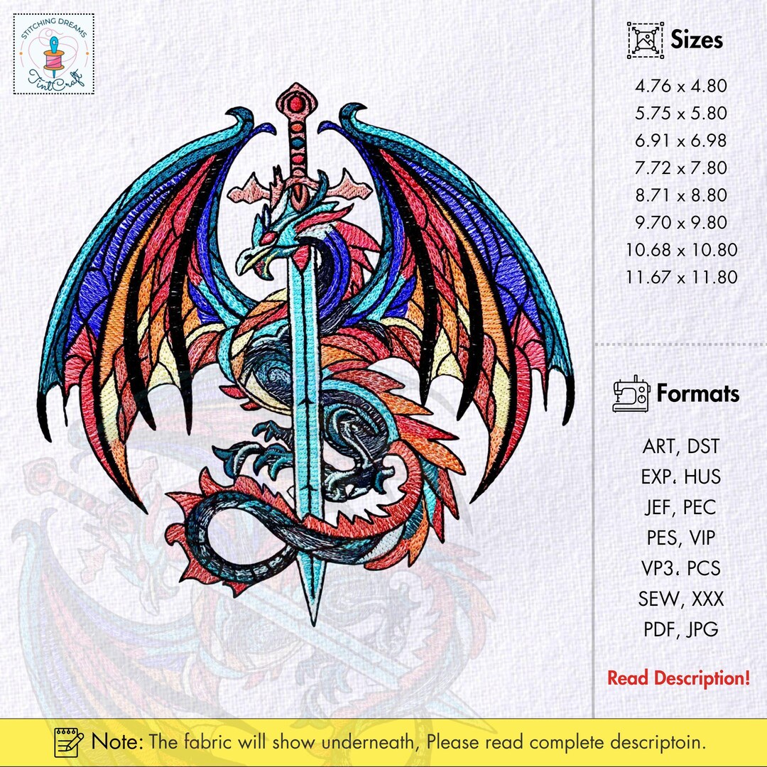 Fantasy Dragon Embroidery Design Dragon Embroidery File Mythical Dragon ...