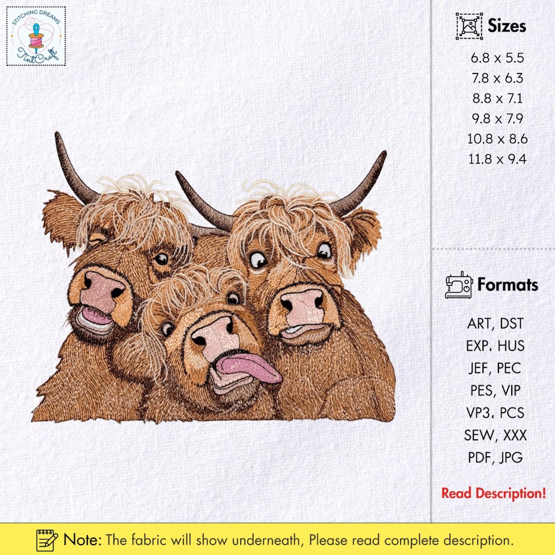 Crazy Highland Cow Family Embroidery Design Scottish Cow Embroidery ...