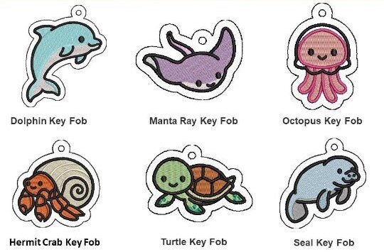 Key Fobs Embroidery Design Fish Key Fob Pack Turtle Key Fob - Etsy