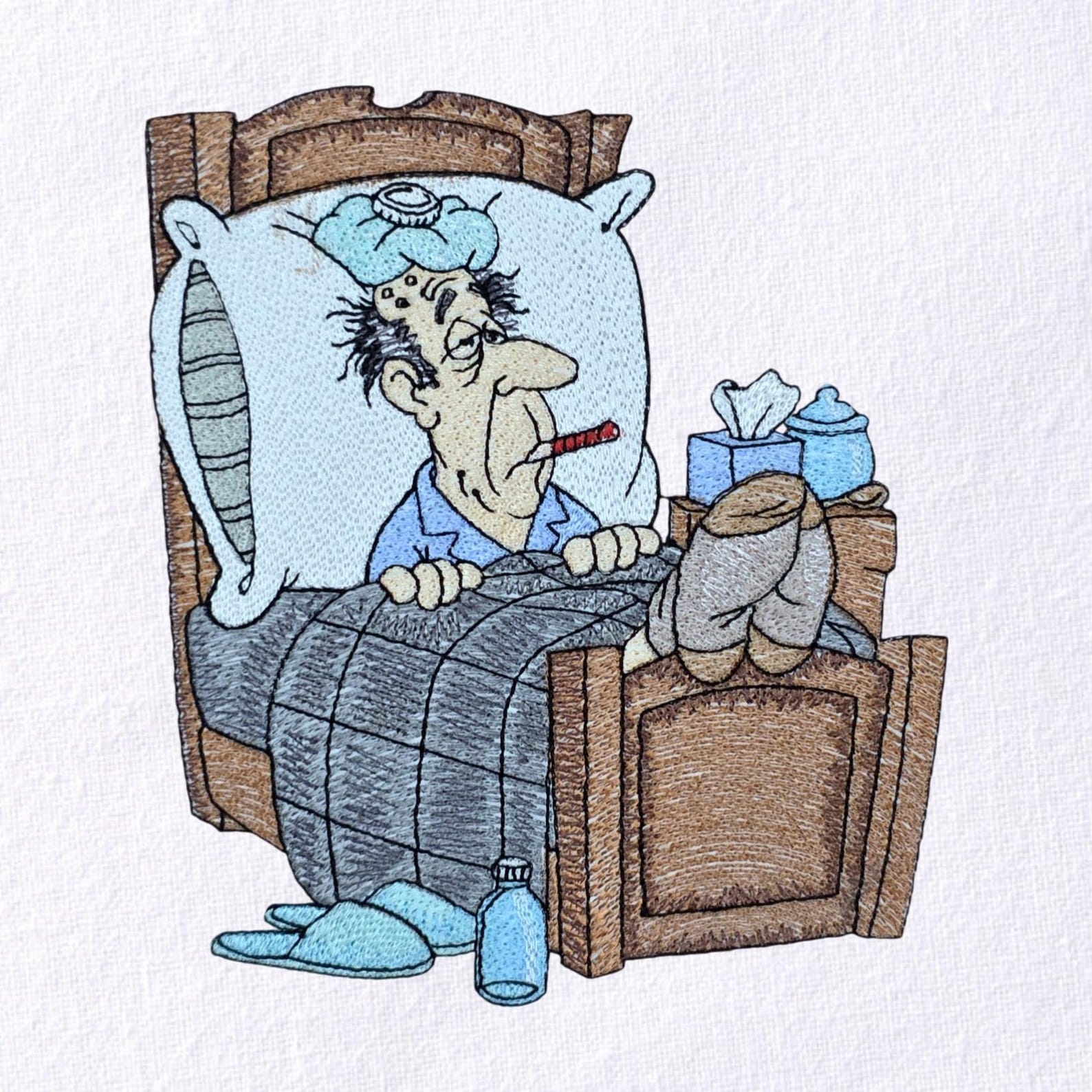 Funny Sick Man Embroidery Design Retro Cartoon Bedtime Pattern - Etsy