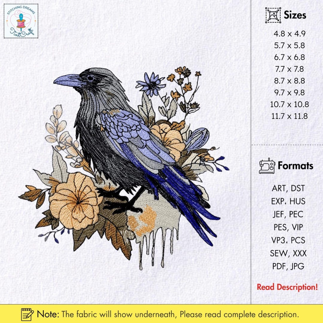 Mystic Raven Embroidery Design Bird Embroidery Pattern Gothic Raven and ...