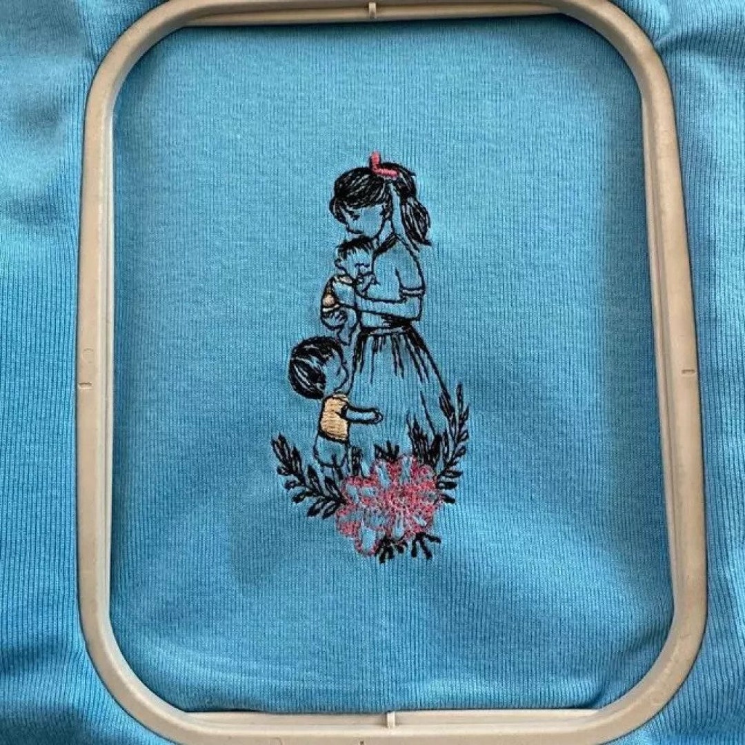 Mom With Children Embroidery Design Mom Kids Embroidery Design Mother ...