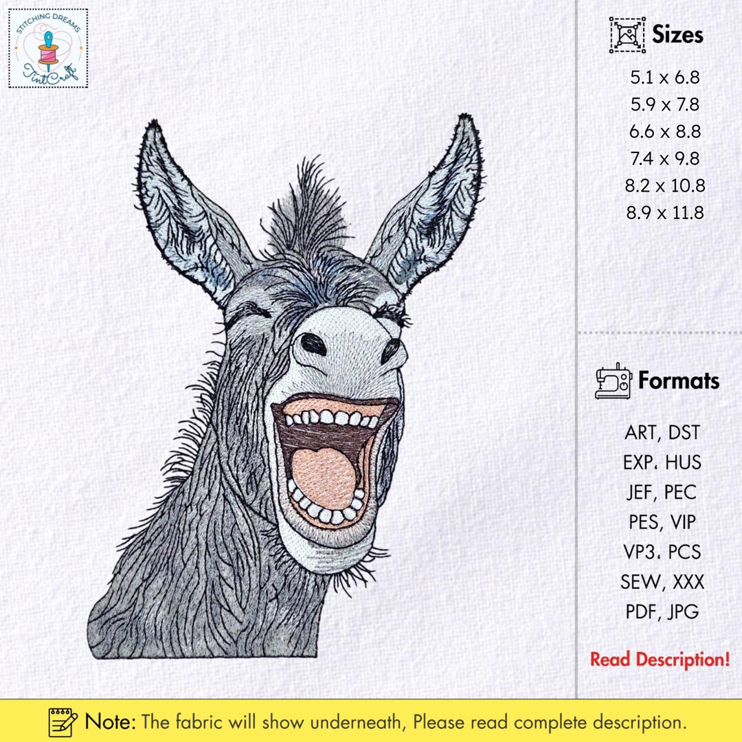 Laughing Donkey Machine Embroidery Design Funny Farm Animal Machine ...