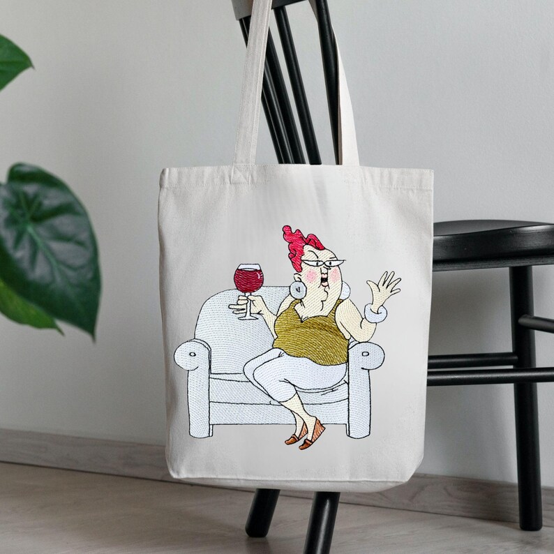 Lady Machine Embroidery Design Old Lady Embroidery Pattern Funny Wine ...