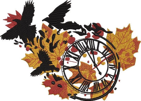 Clock Embroidery Design Fall Birds Clock Art Embroidery Design Birds ...