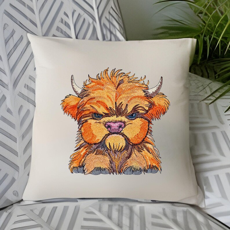 Grumpy Highland Cow Machine Embroidery Design, Funny Scottish Coo ...