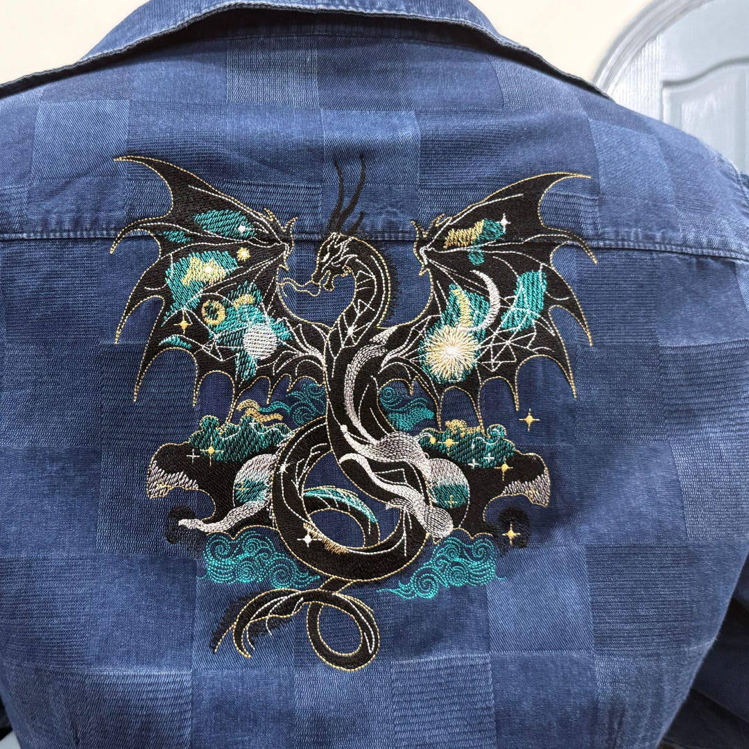 Celestial Dragon Machine Embroidery Design Dragon With Stars and Moon ...
