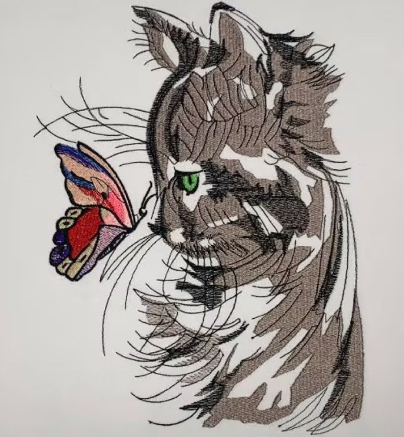Cat Embroidery Design Cute Tabby Cat Embroidery Cat Butterfly ...