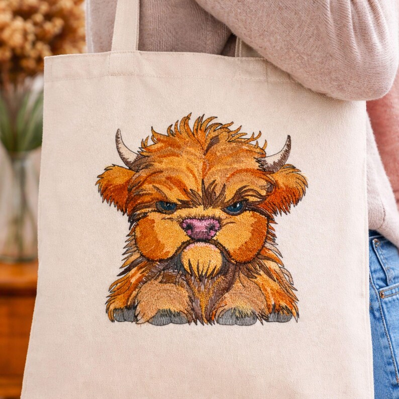 Grumpy Highland Cow Machine Embroidery Design, Funny Scottish Coo ...