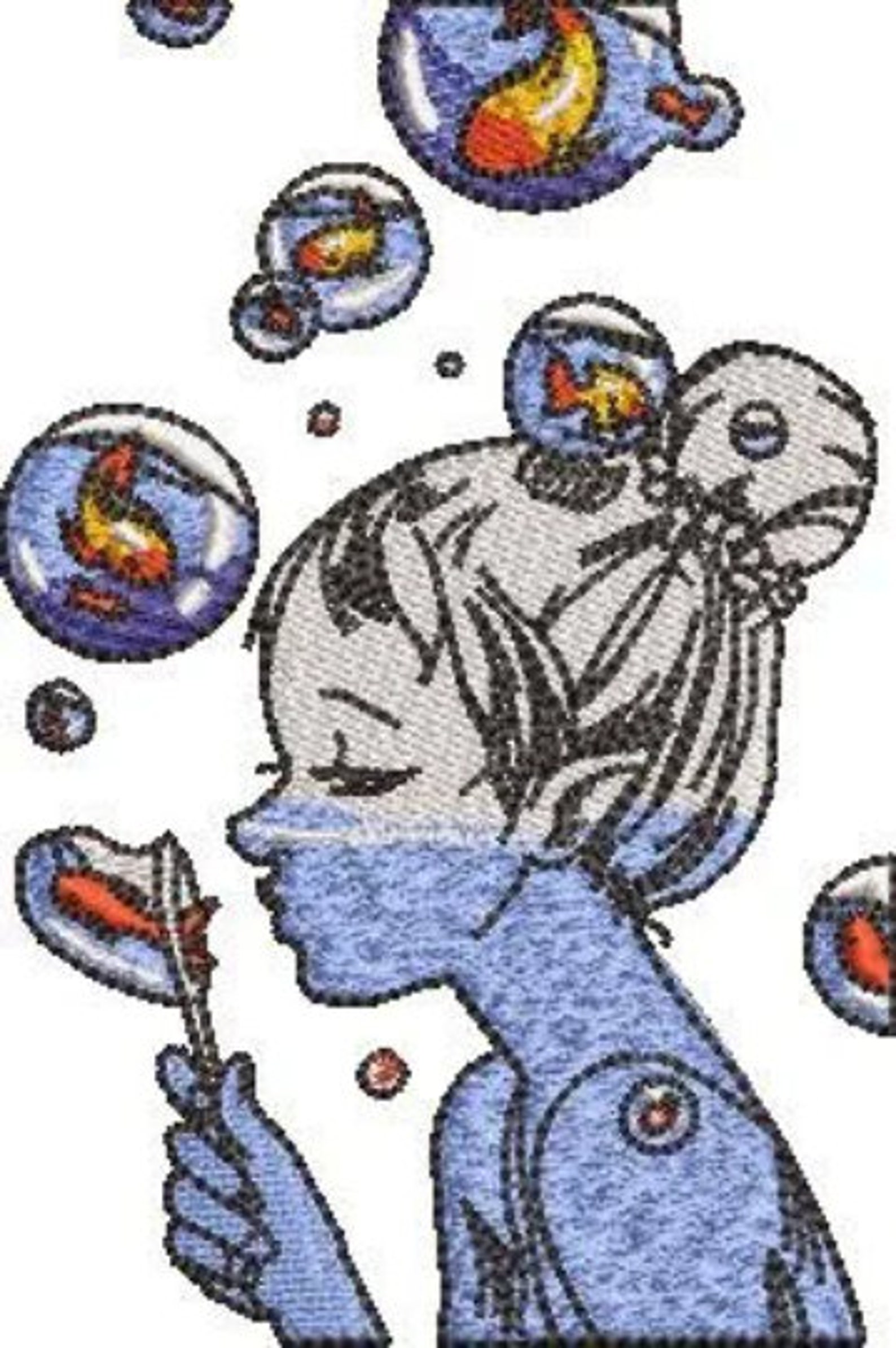 Girl Making Fish Bubbles Embroidery Design Fish Embroidery Girl ...