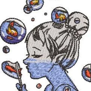 Girl Making Fish Bubbles Embroidery Design Fish Embroidery Girl ...