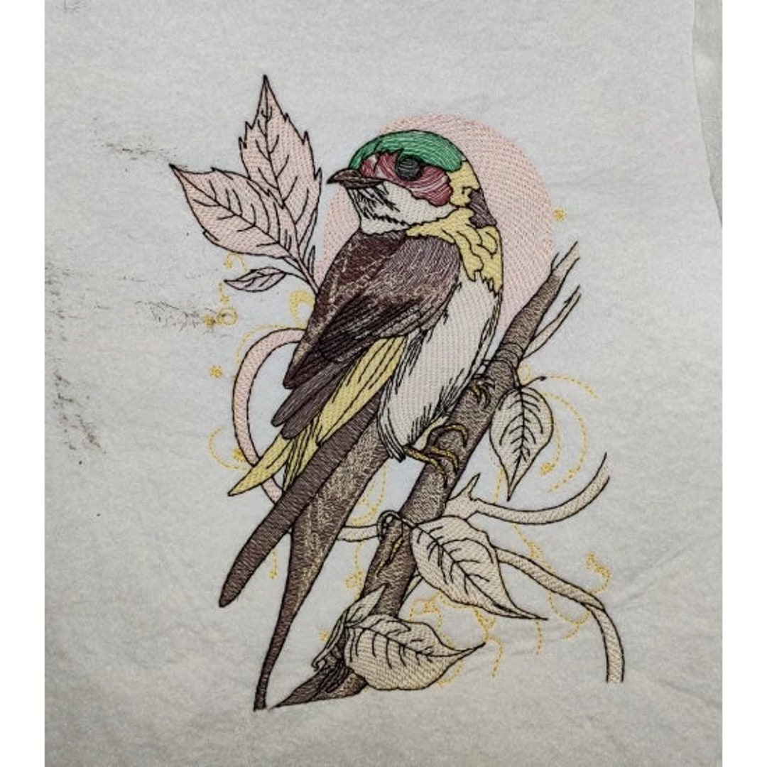 Bird Embroidery Design Bird and Leaves Embroidery Design Bird Floral ...