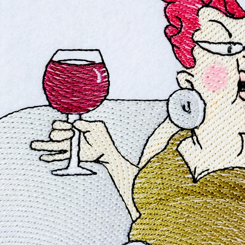 Lady Machine Embroidery Design Old Lady Embroidery Pattern Funny Wine ...