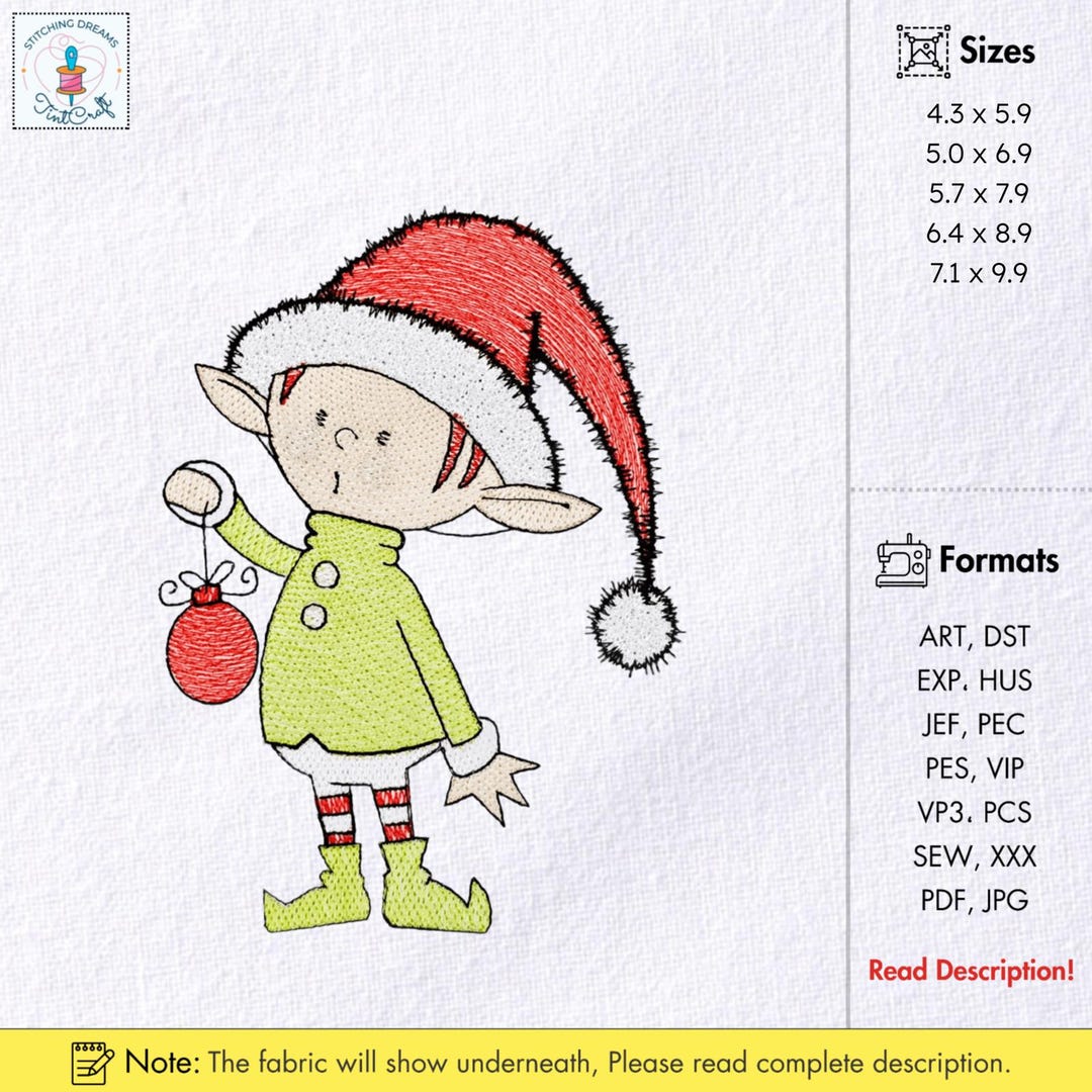 Christmas Elf Embroidery Design Santa Hat Elf Embroidery Pattern ...